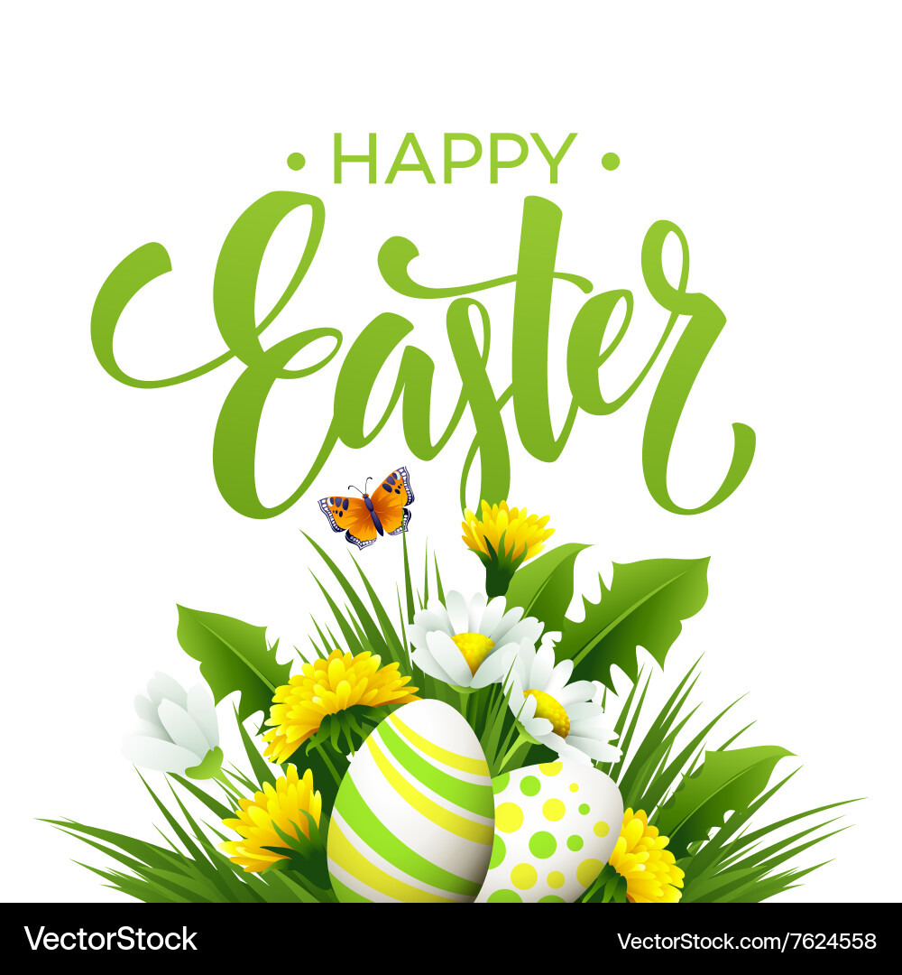 Easter greeting lettering flower egg Royalty Free Vector