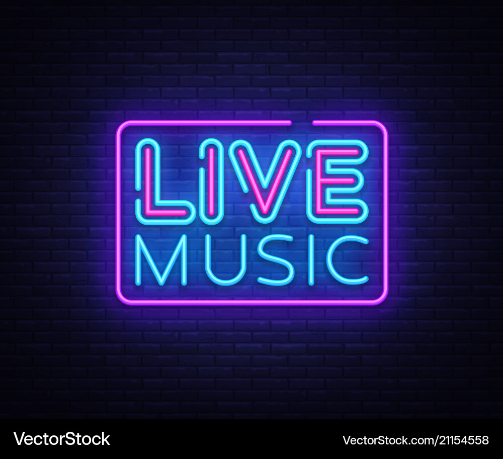 Live music neon sign design Royalty Free Vector Image