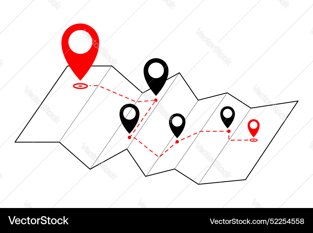 Map and many location pins route navigation Vector Image