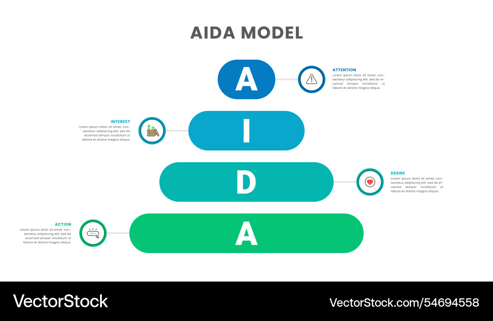 Pyramid aida model infographic template Royalty Free Vector