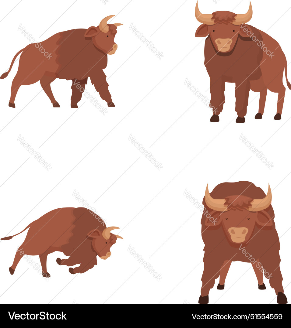 Bison icons set cartoon huge american Royalty Free Vector
