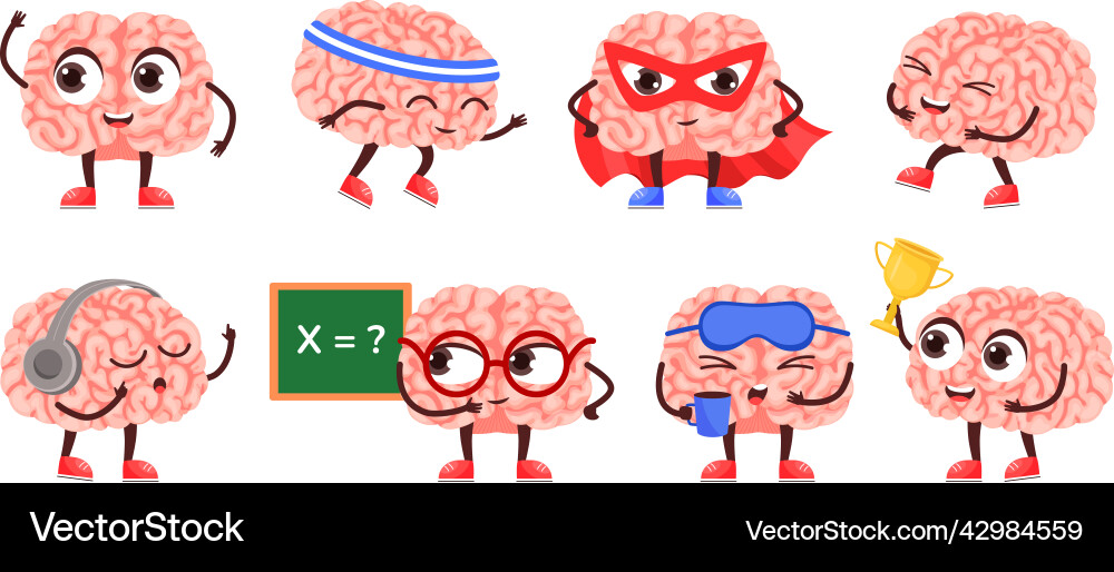 Brain character happy smart mascot super hero Vector Image