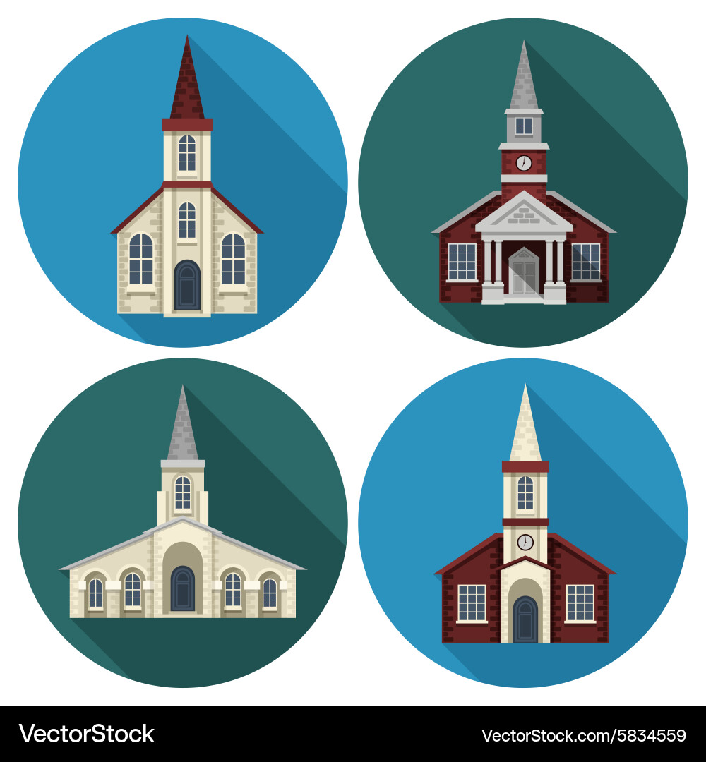 Church Building Icons - Flat Set Royalty Free Vector Image