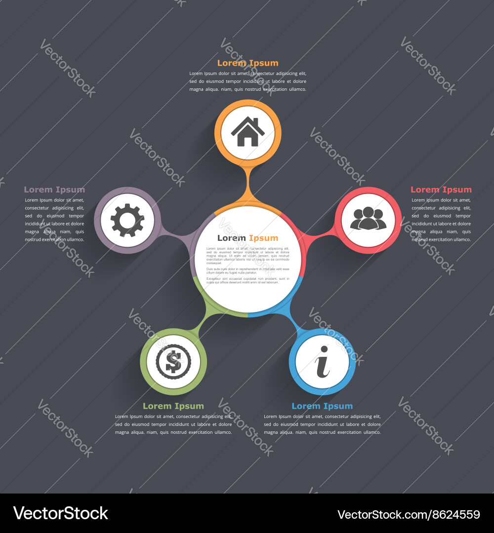 Circle diagram five elements Royalty Free Vector Image