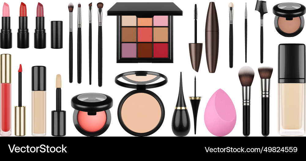 Cosmetics and brushes isolated realistic make up Vector Image