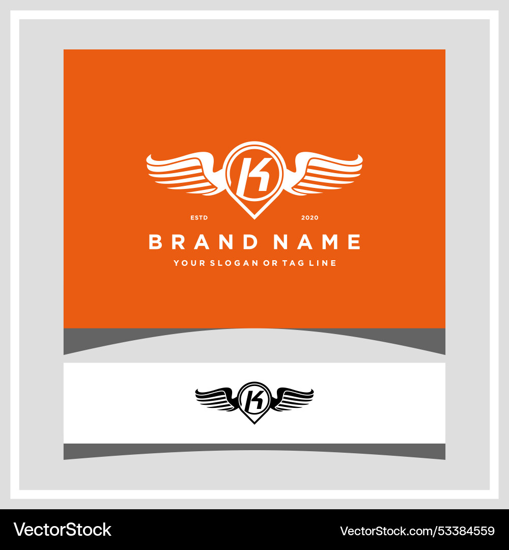 Creative letter k pin map wing logo design concept