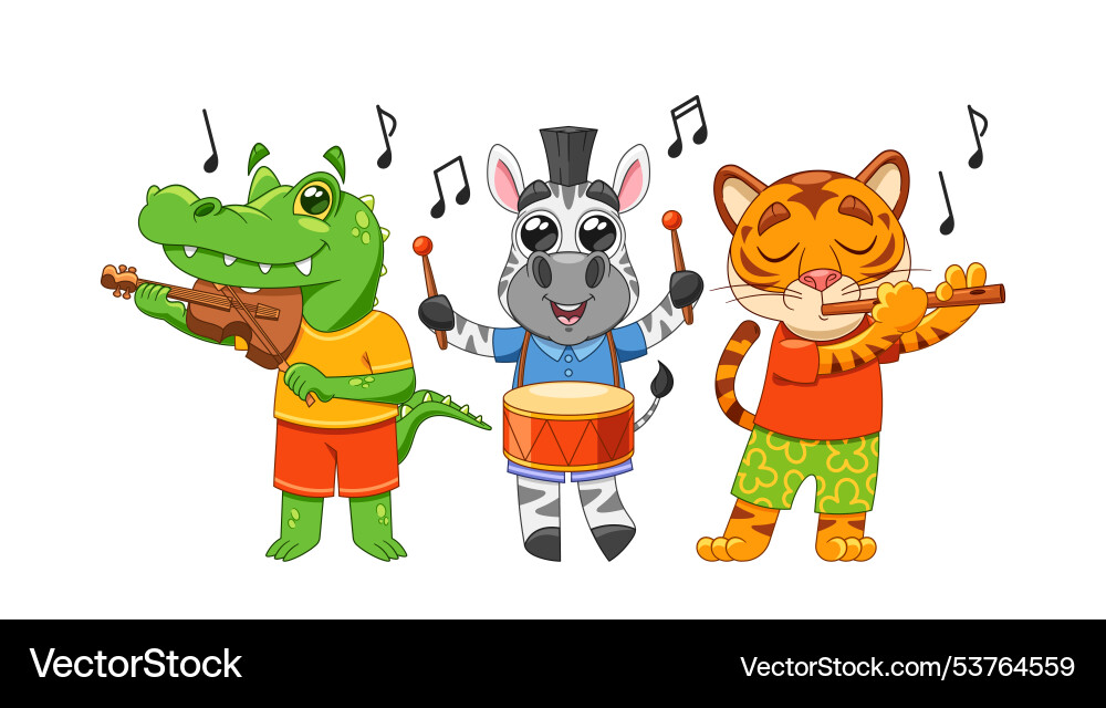 Joyful cartoon animals playing musical instruments