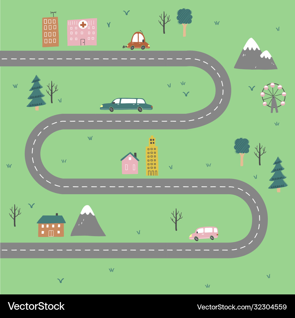 Kids city map transport and road Royalty Free Vector Image