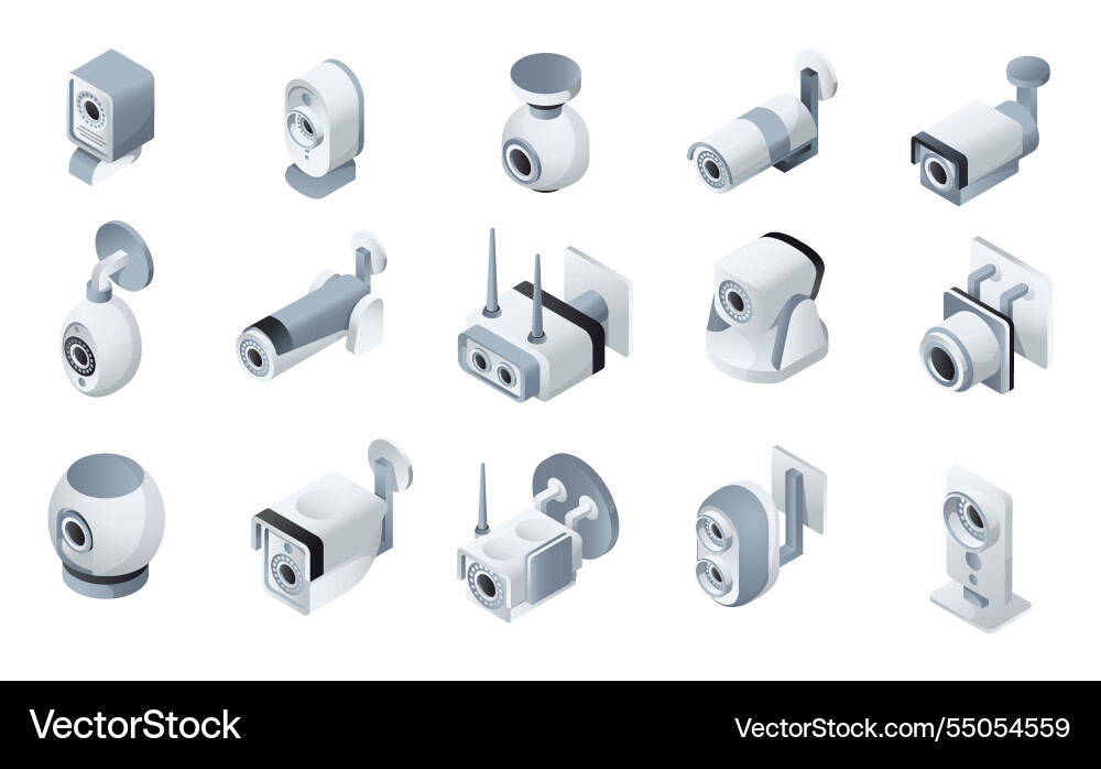 Security cameras all featuring modern Royalty Free Vector