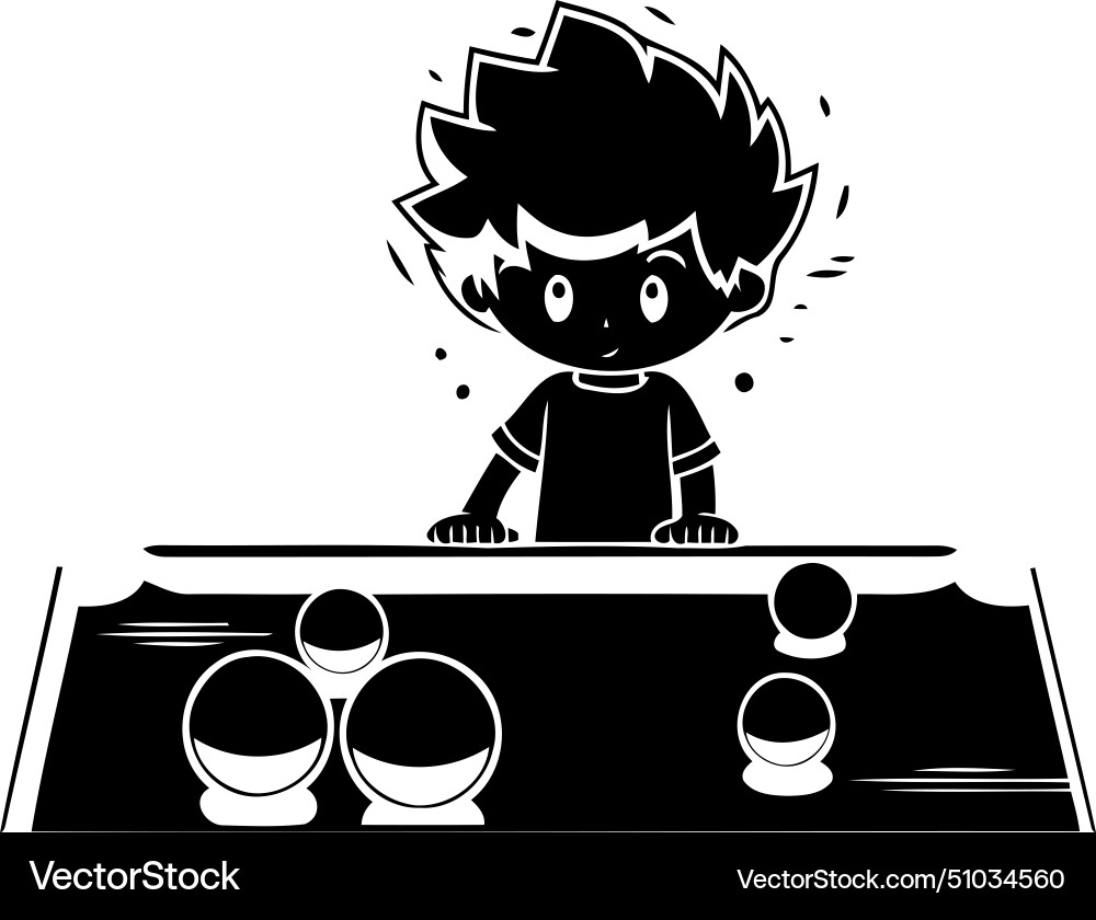 Boy playing snooker cartoon isolated on black Vector Image