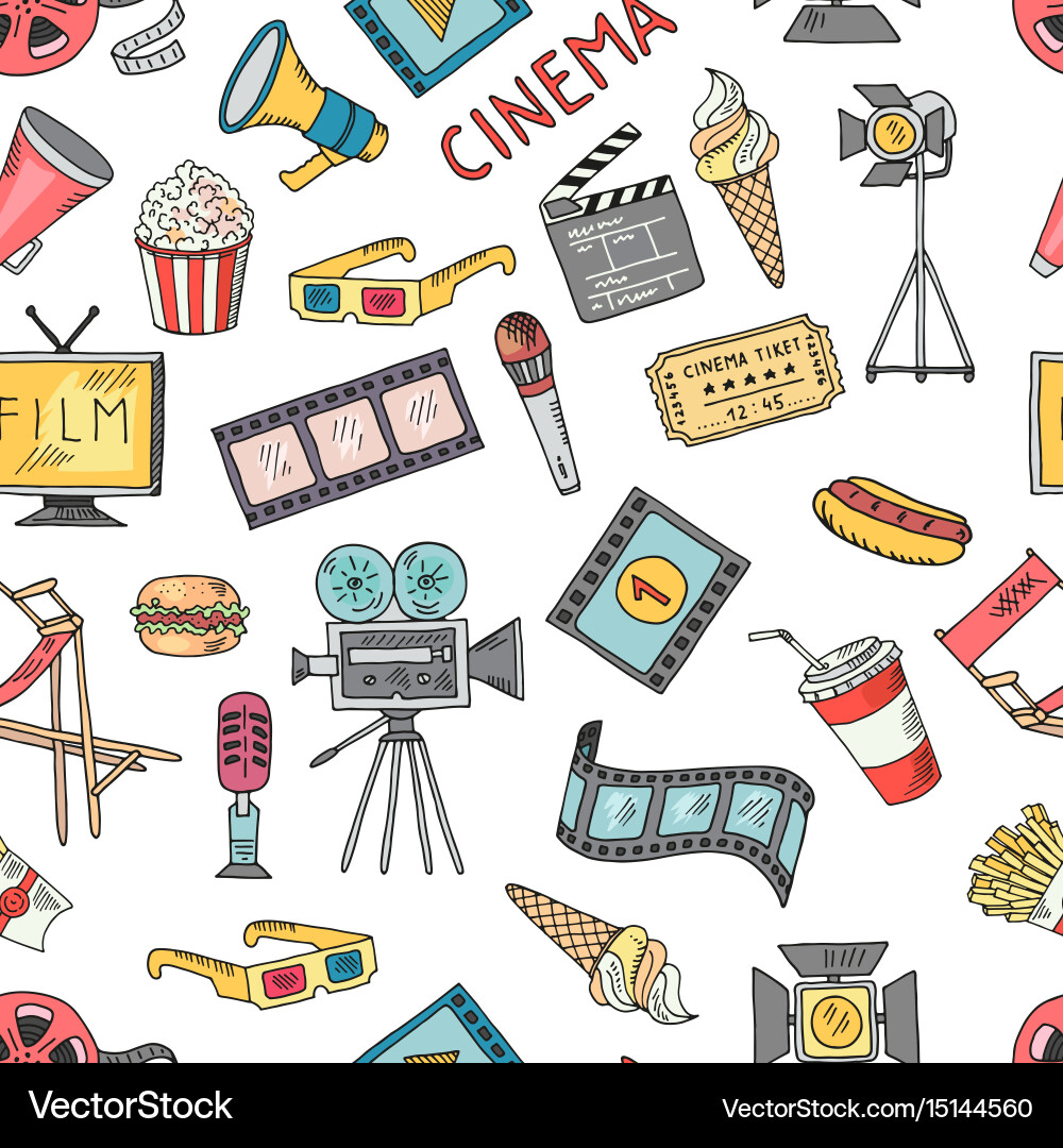 Cinema collection set seamless pattern Royalty Free Vector
