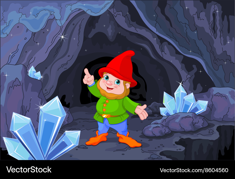 Cute Gnome in Crystal Cave Royalty Free Vector Image