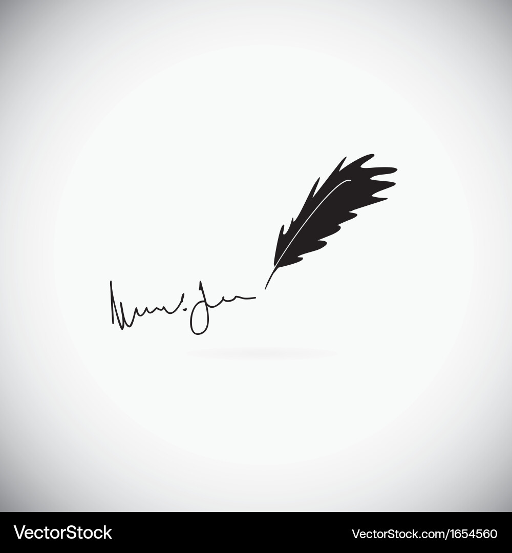 Feather with a signature Royalty Free Vector Image