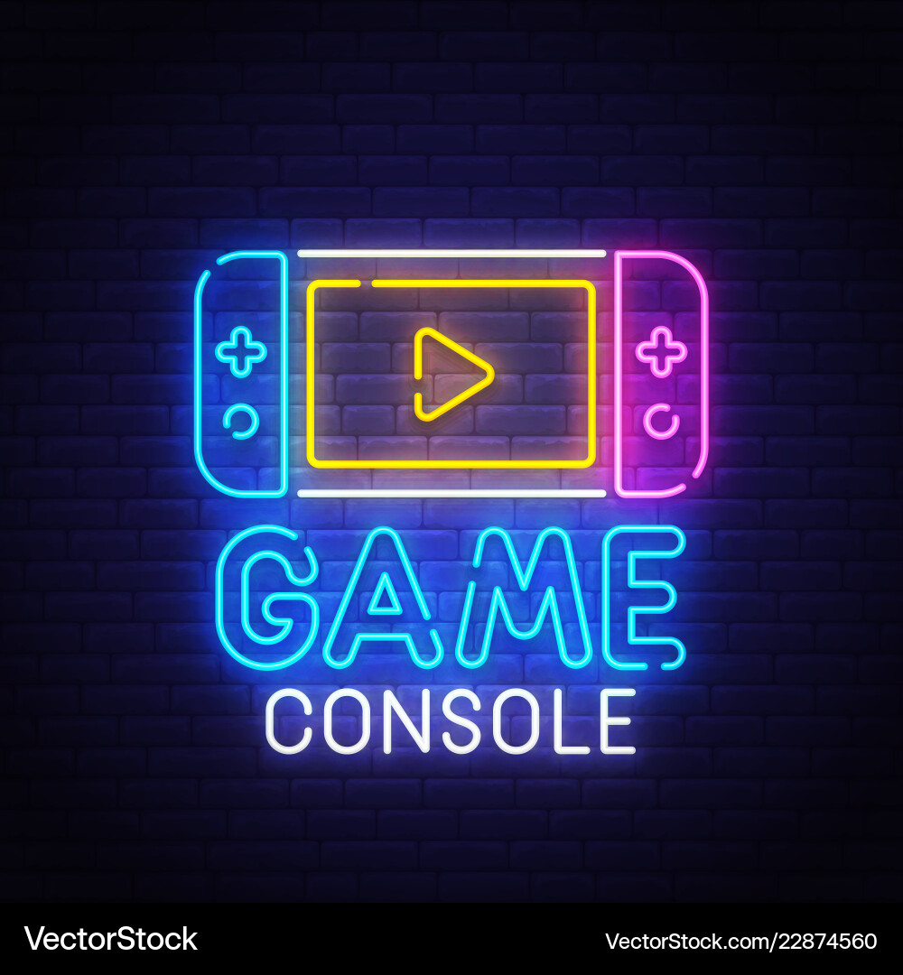 Game console neon sign bright signboard Royalty Free Vector