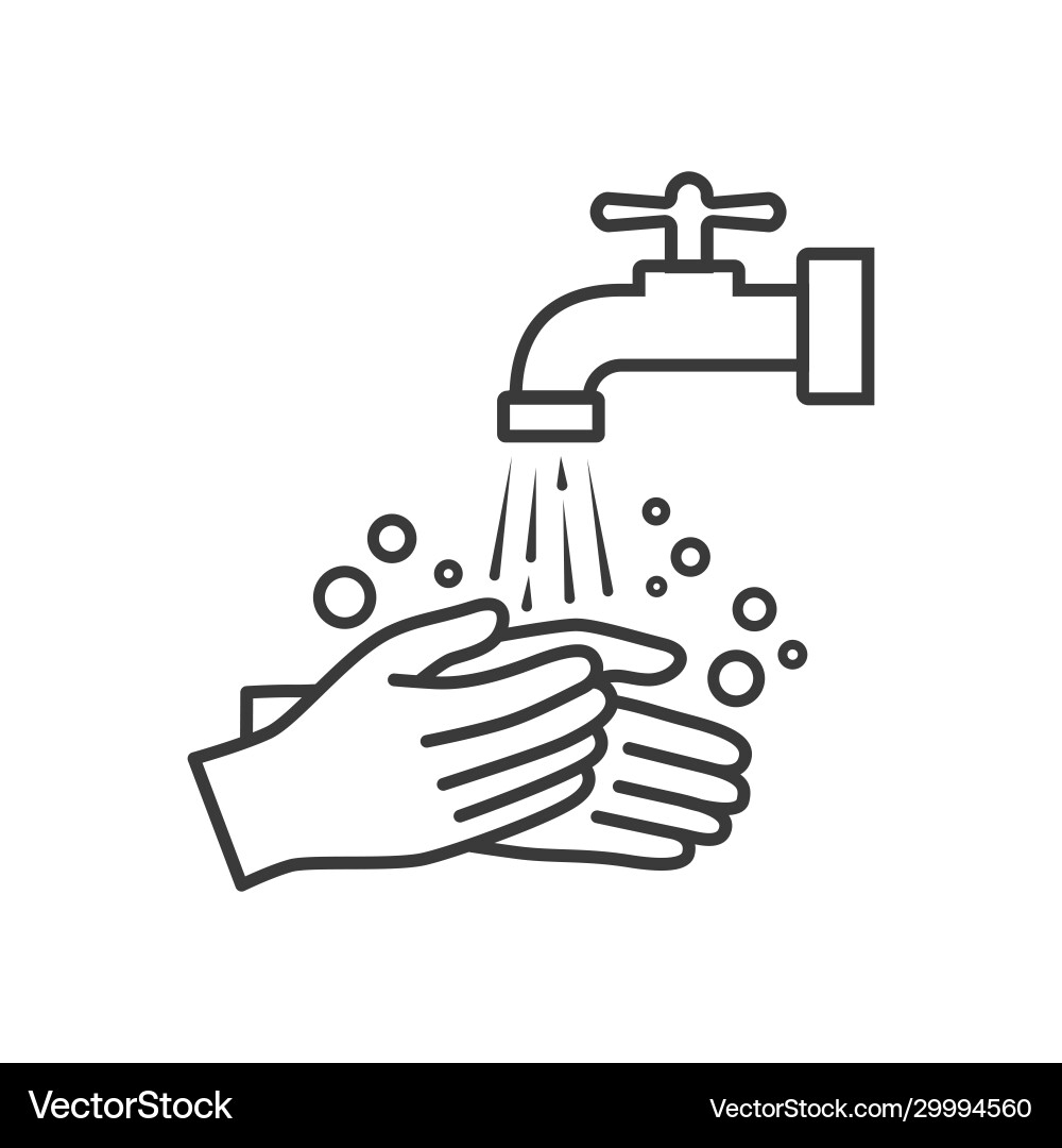 Hand washing with tap water line icon Royalty Free Vector