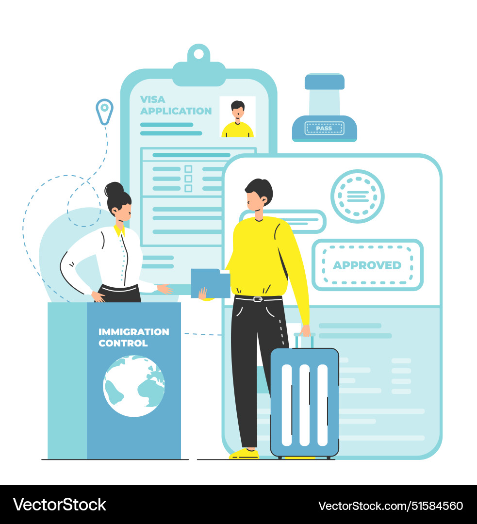 Immigration control scene with customs officer Vector Image