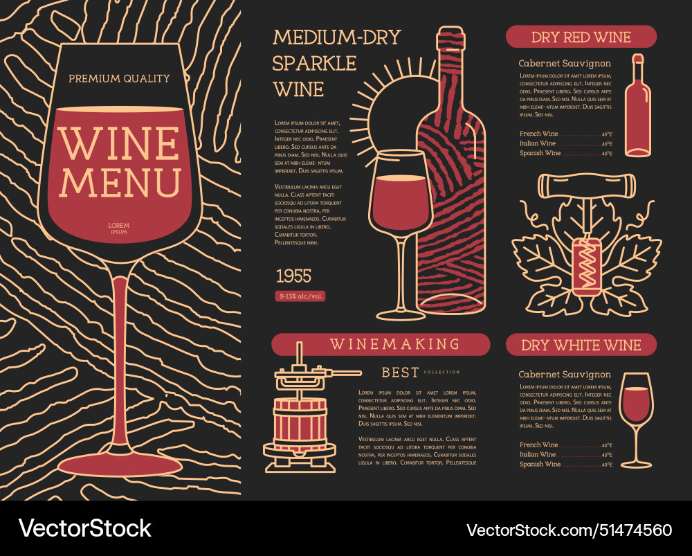 Modern restaurant wine menu design Royalty Free Vector Image