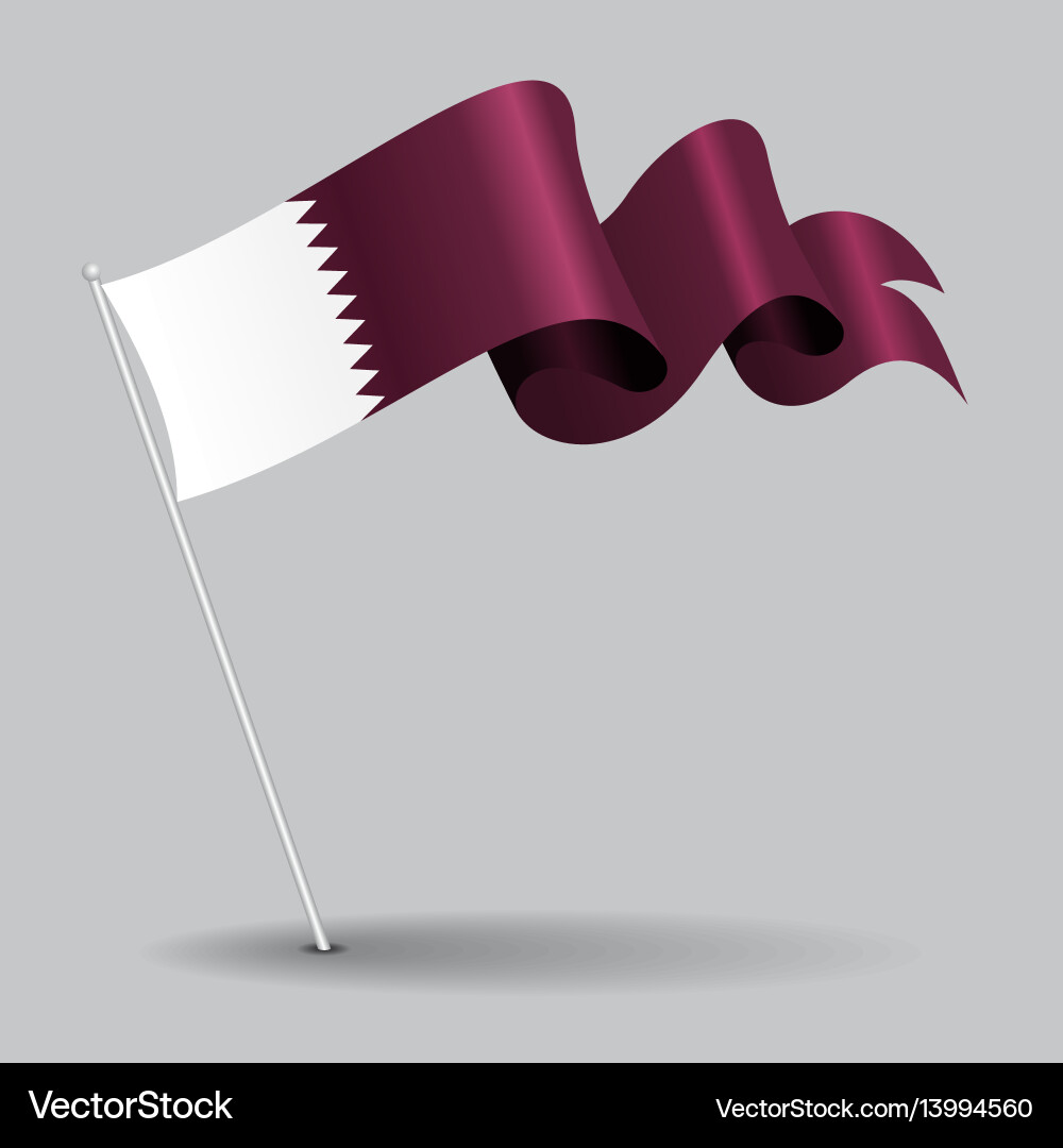 Qatari pin wavy flag Royalty Free Vector Image