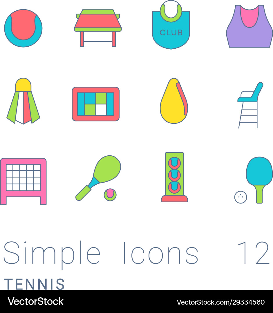 Set simple line icons tennis Royalty Free Vector Image