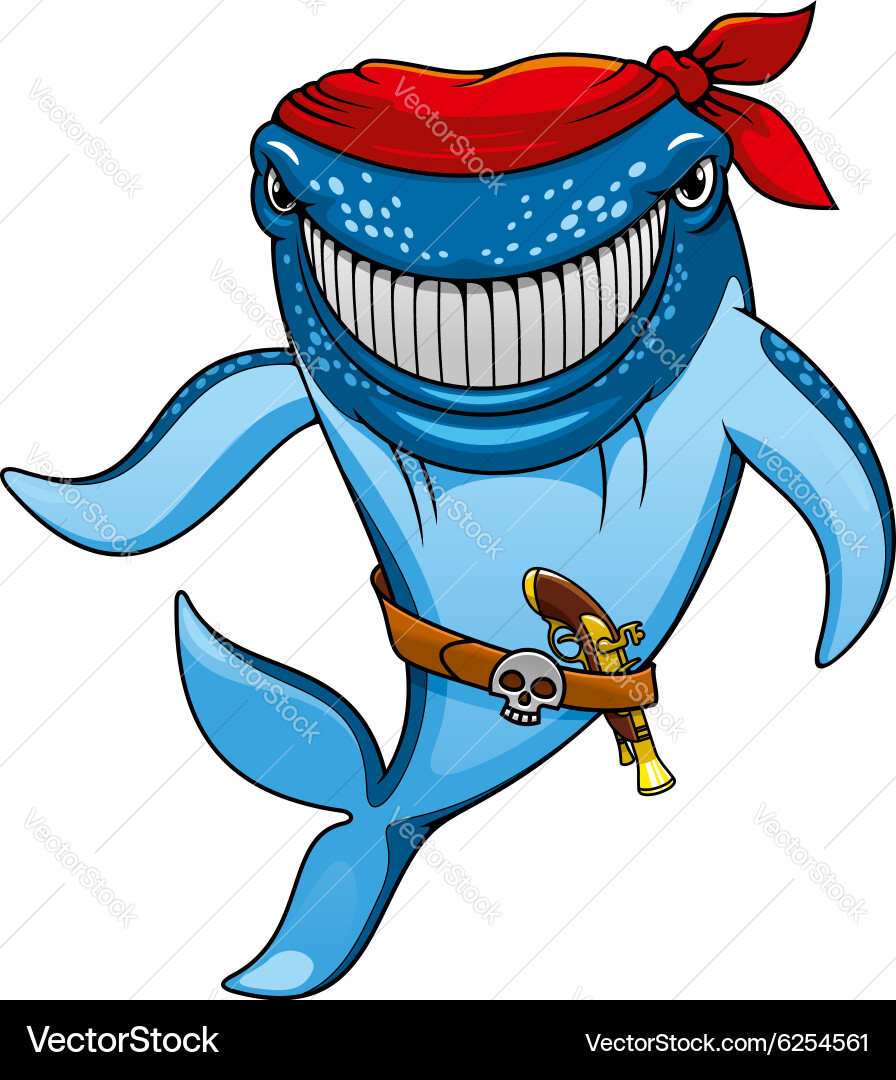 Cartoon Blue Whale Pirate Royalty Free Vector Image
