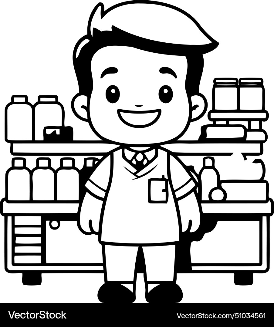 Cute supermarket staff standing and smiling Vector Image