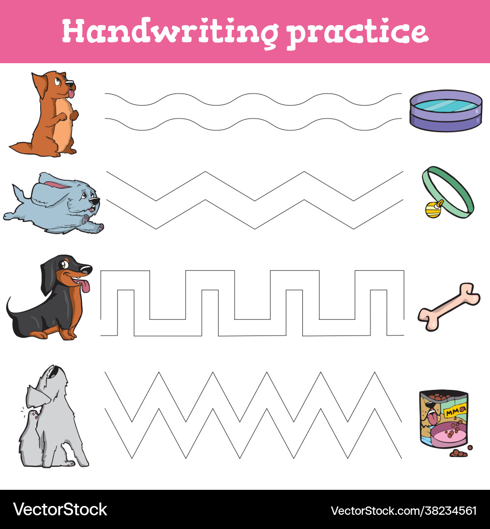 Handwriting practice sheet educational children Vector Image