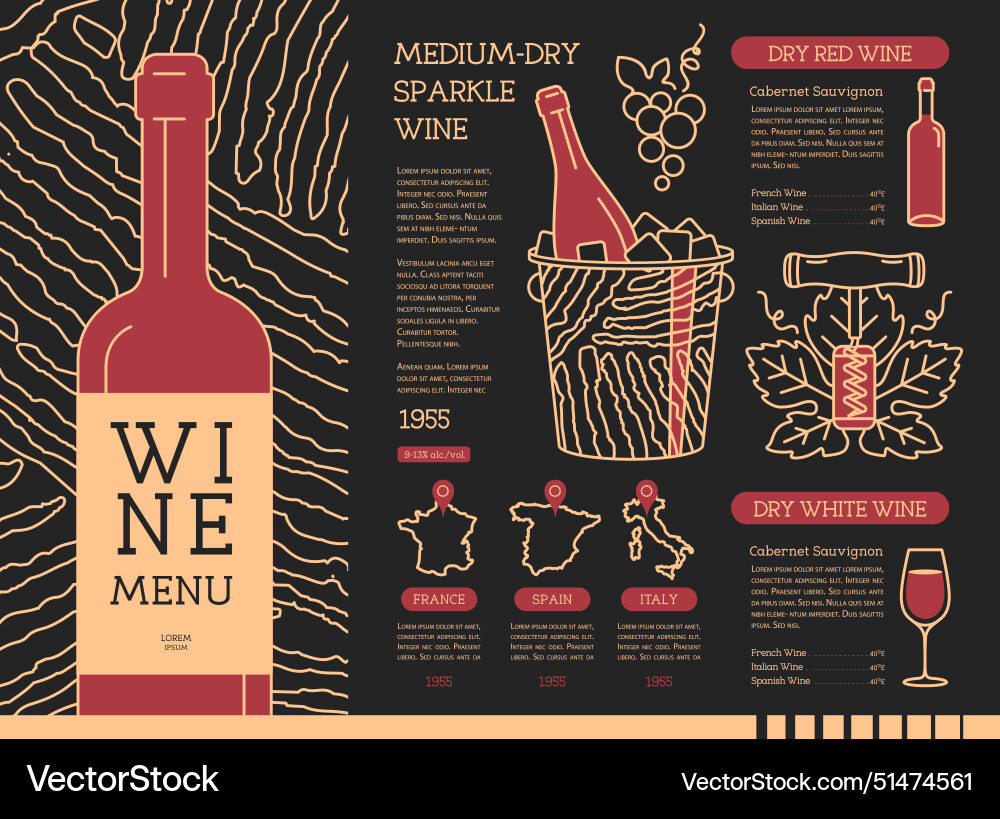 Modern restaurant wine menu design Royalty Free Vector Image