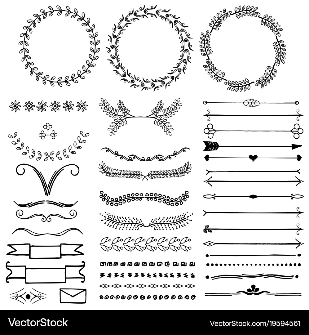 Set of hand drawn decorative symbols Royalty Free Vector
