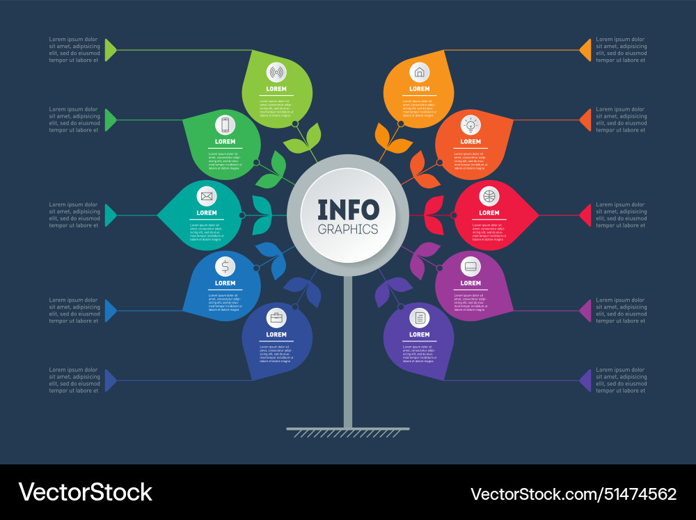 Business infograph concept with 10 steps tree Vector Image
