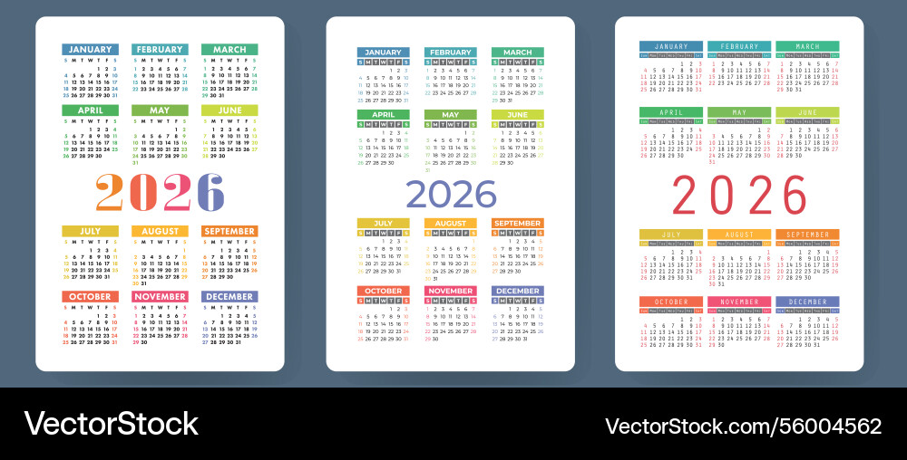 Calendar 2026 colorful set pocket calender Vector Image