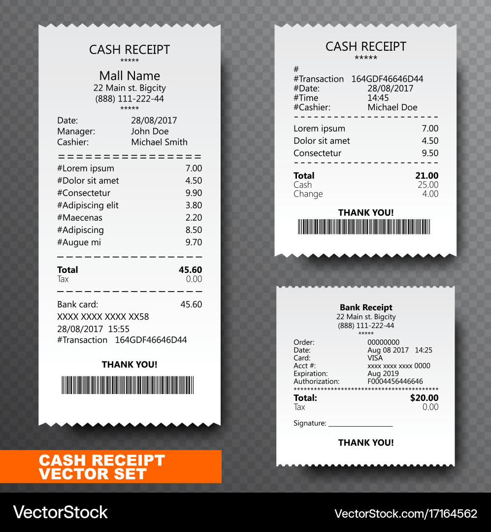 Financial Check Receipt Set Royalty Free Vector Image