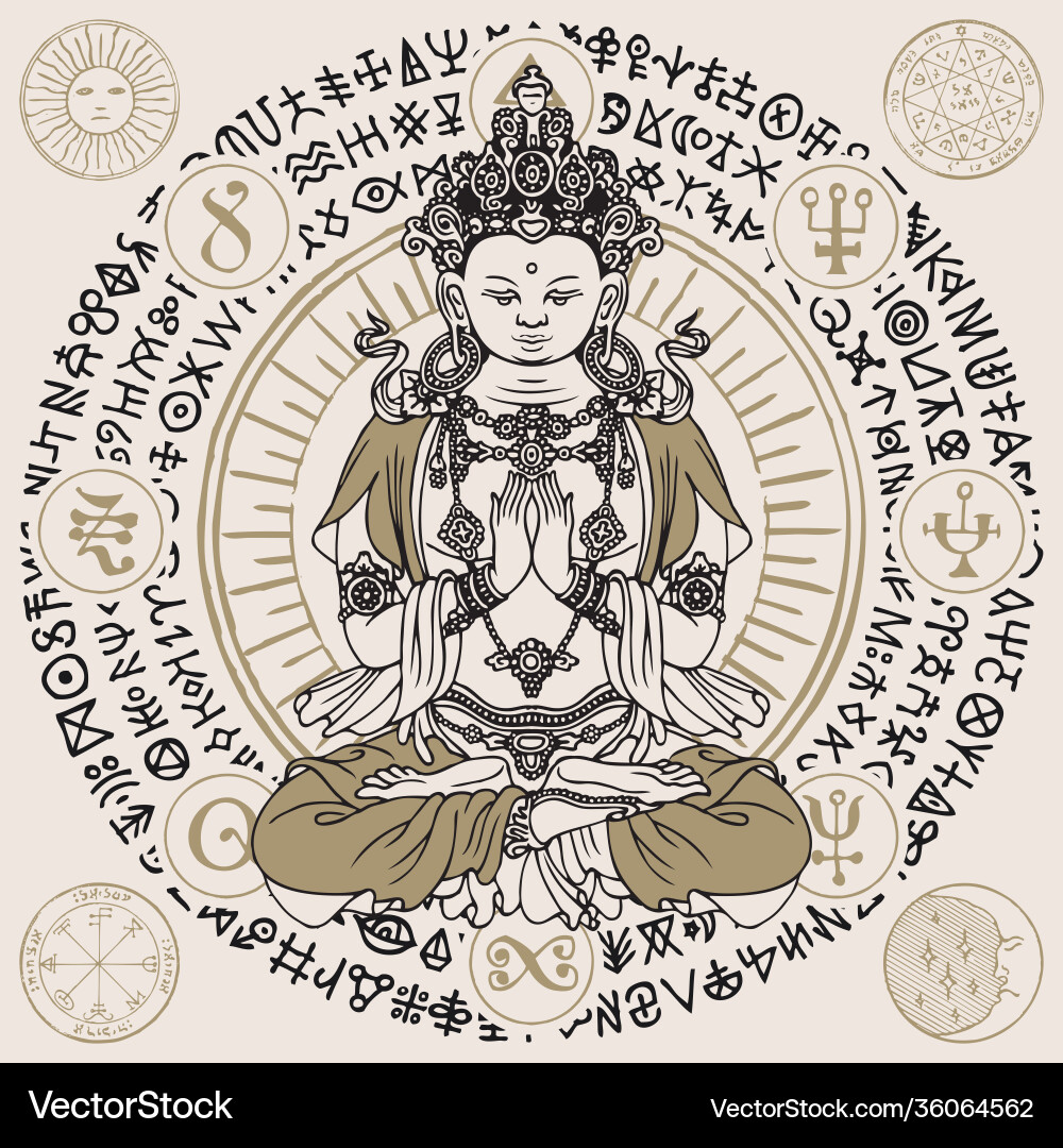 Hand drawn krishna meditating in lotus pose Vector Image