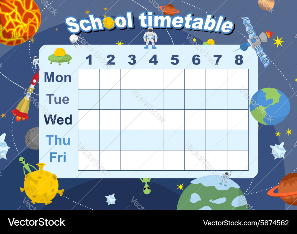 Schedule school timetable on theme of space Vector Image