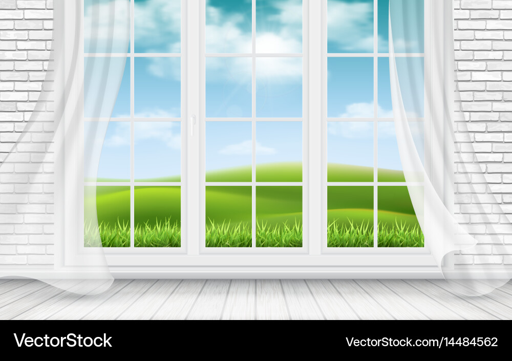View of the countryside through window Royalty Free Vector