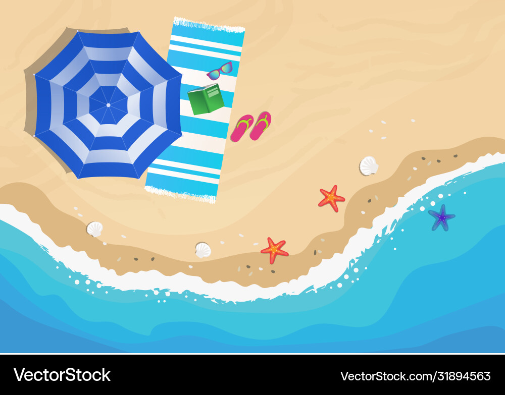 Beach from above view with umbrella towel Vector Image