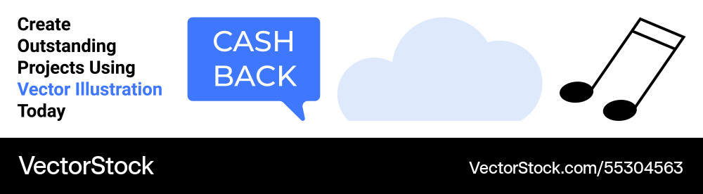 Cashback offer with cloud storage and music notes Vector Image