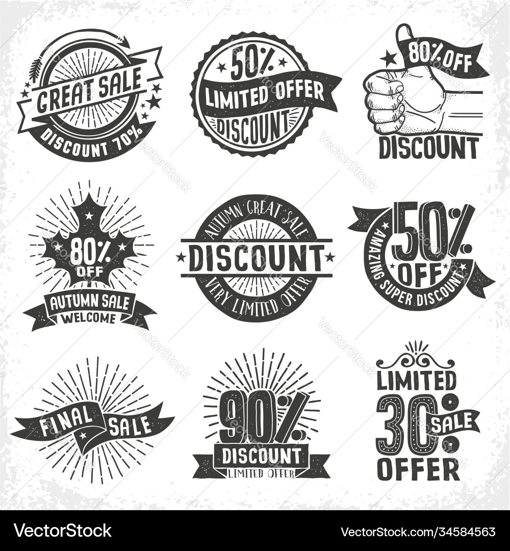 Discounts seasonal sales logos Royalty Free Vector Image