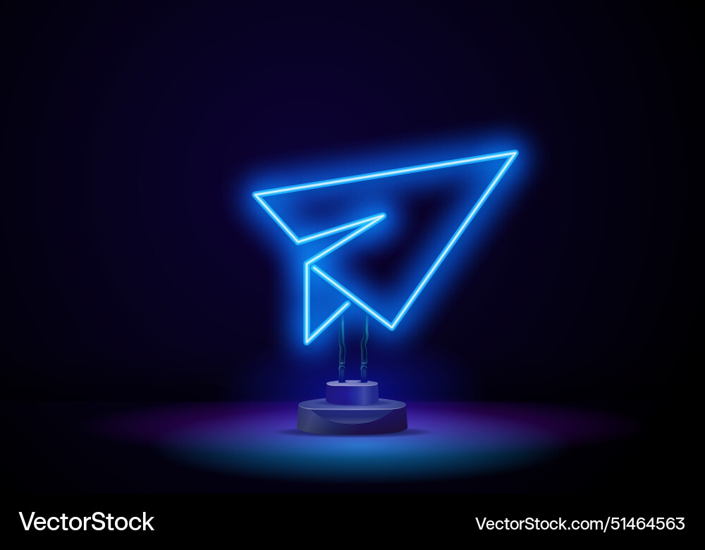 Paper plane neon sign blue bright Royalty Free Vector Image