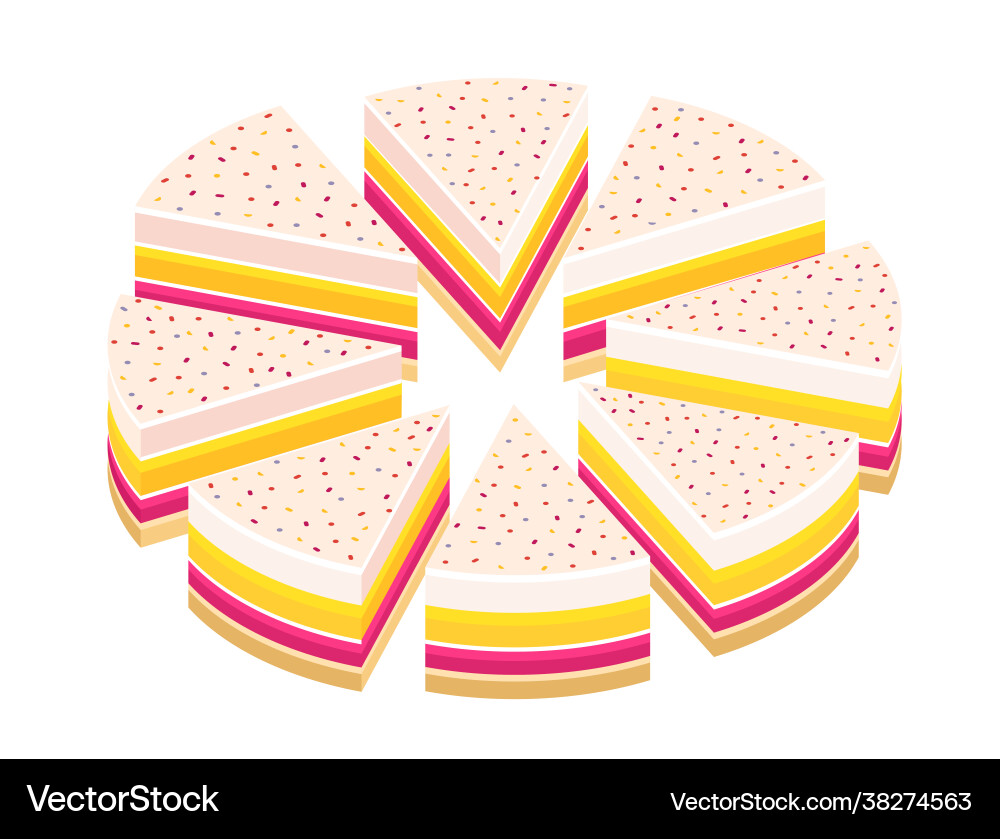 Pieces pie cake cut and its slice parts Royalty Free Vector