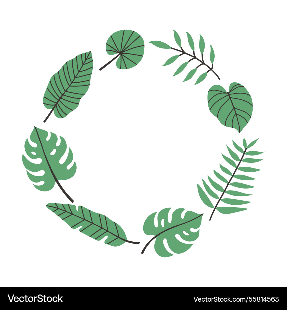 Simple tropical leaves circle frame bright Vector Image