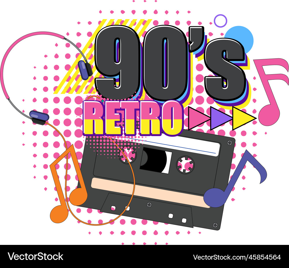 90s retro party with cassette tape Royalty Free Vector Image