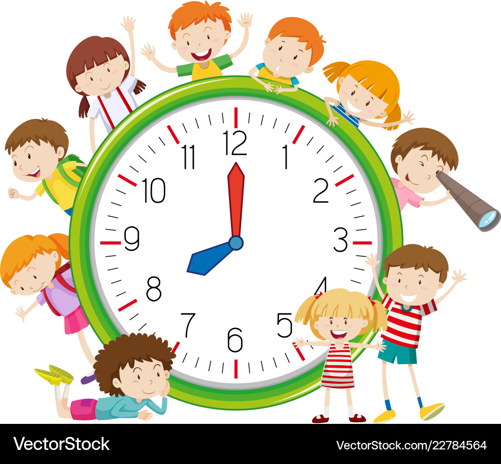 Kids around a clock Royalty Free Vector Image - VectorStock