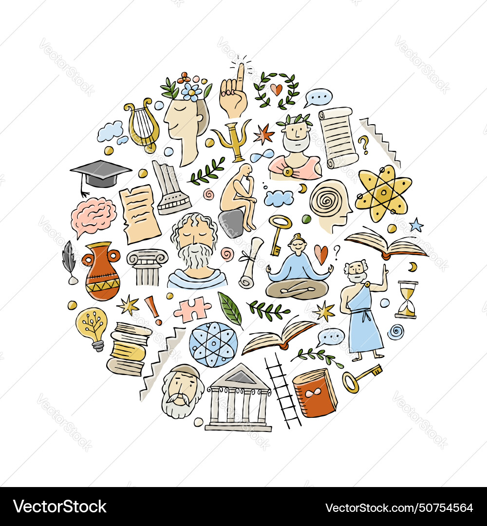 Philosophy concept art hand-drawn philosophers Vector Image