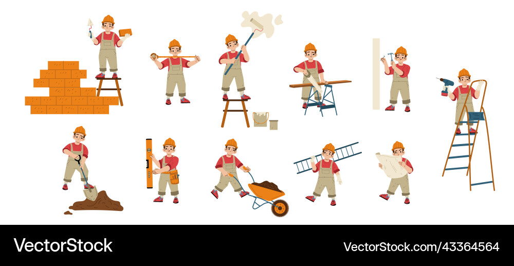 Repair service workers builders repairmen set Vector Image