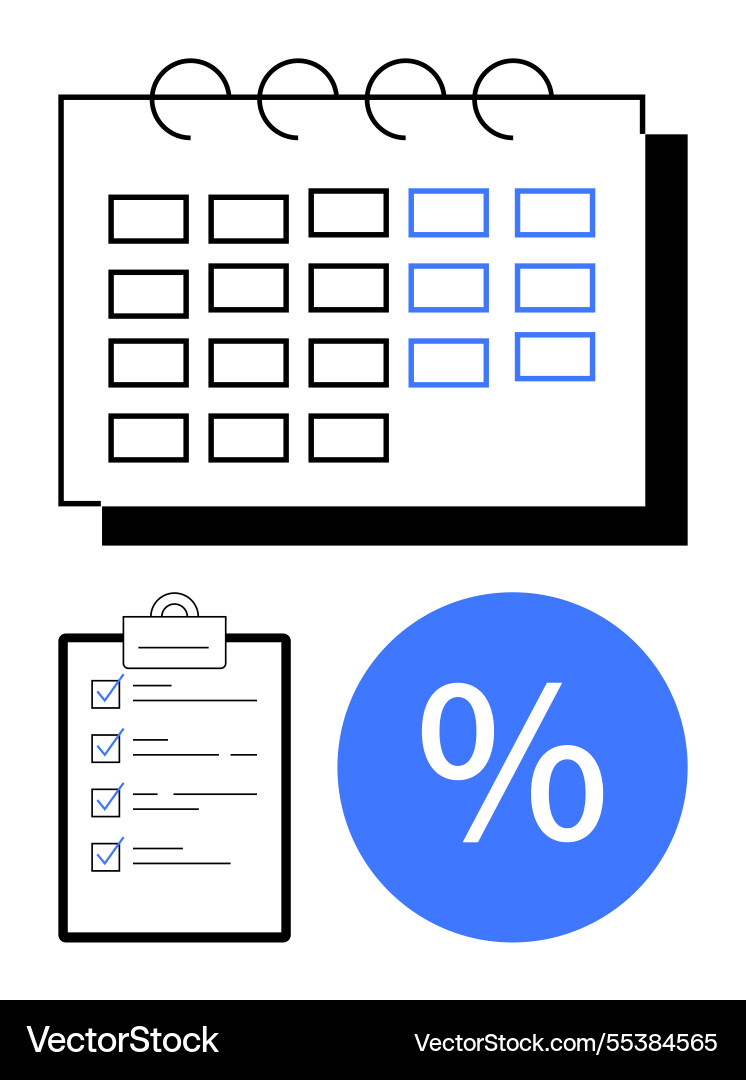 Calendar checklist and percentage symbol Vector Image
