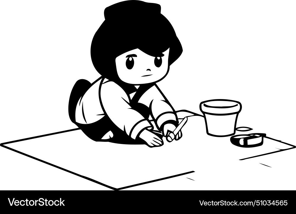 Cartoon of a boy doing his homework Royalty Free Vector