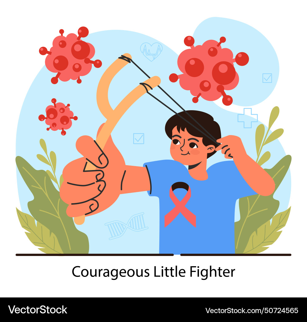 Child cancer boy shooting cells Royalty Free Vector Image