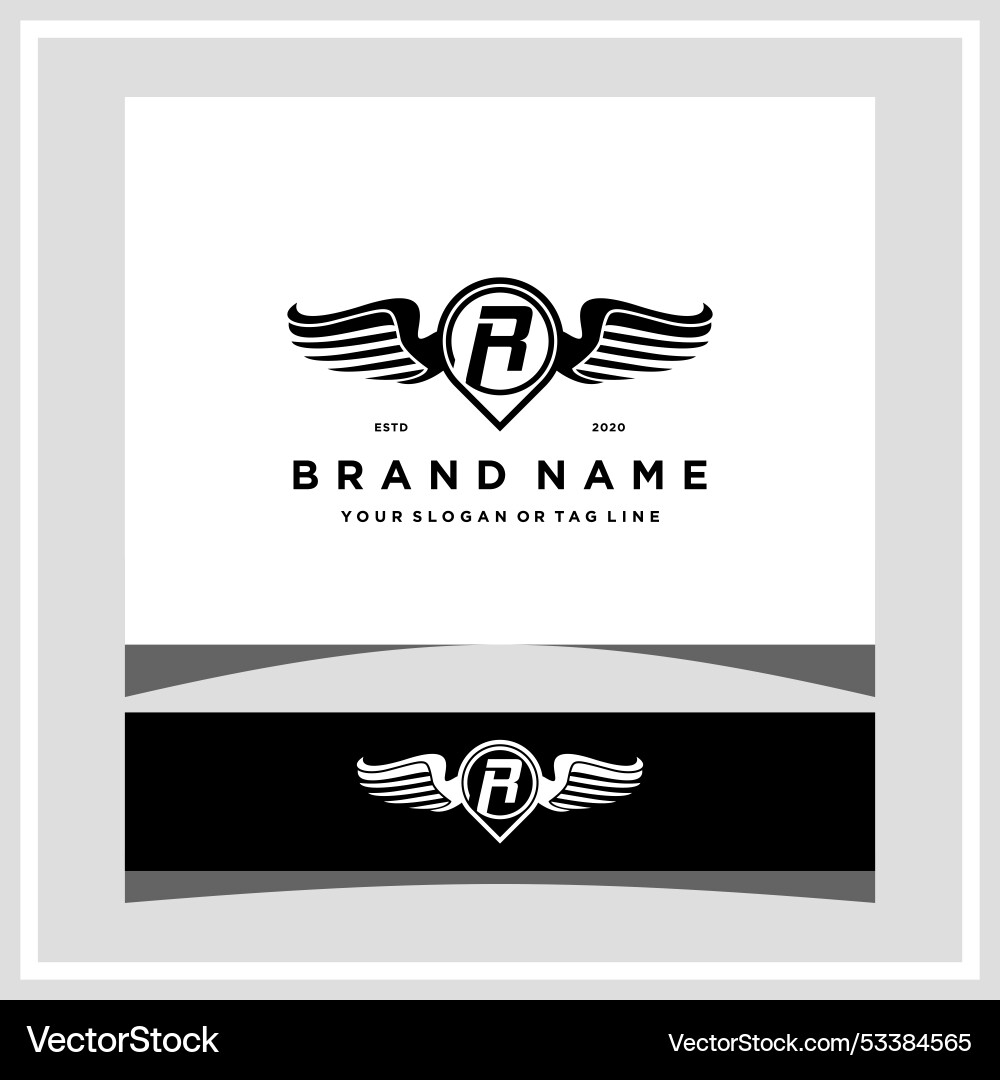 Creative letter r pin map wing logo design concept