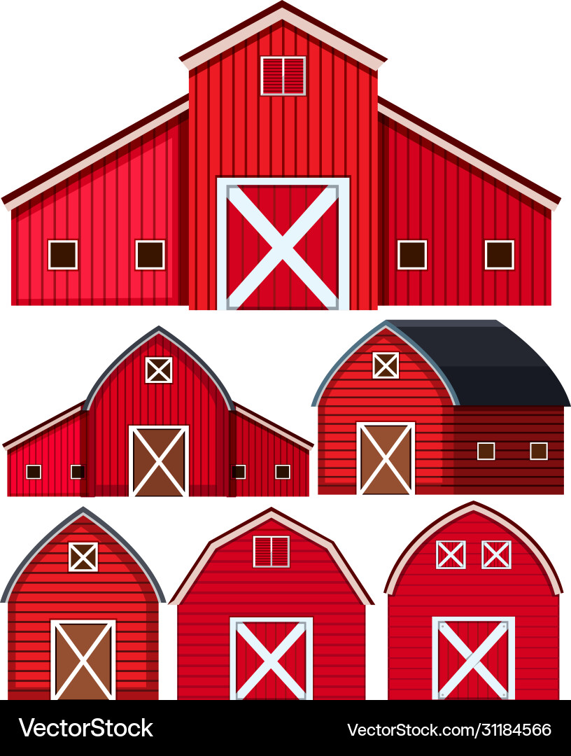 Set red barns on white background Royalty Free Vector Image