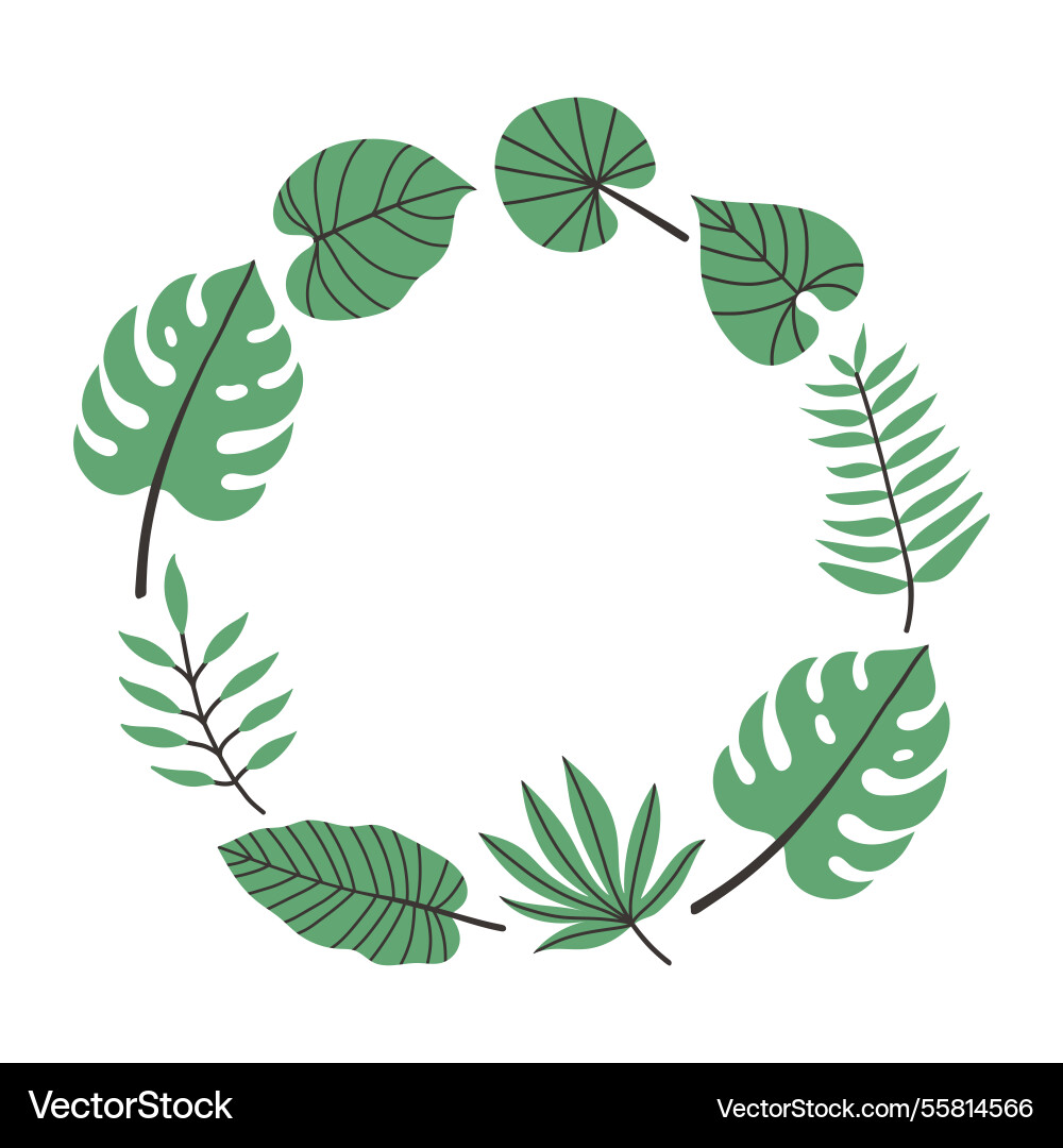 Simple tropical leaves circle frame bright Vector Image